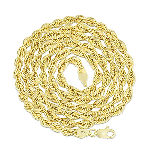 Nuragold 10k Yellow Gold 4mm Diamond Cut Rope Chain Lightweight Necklace, Mens Womens Jewelry 16" 18" 20" 22" 24" 26" 28" 30"