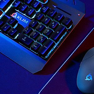 KLIM Unity Wireless Keyboard and Mouse Set US - New 2024 - Slim Durable Ergonomic Mechanical Feel - Backlit Wireless Gaming Keyboard and Mouse for PC Mac PS4 PS5 - Long-Lasting Built-in Battery