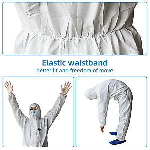 VVicogard Protective Overalls Disposable Coveralls, Front Zipper Elastic Waistband & Cuffs Ankles, SMS Isolation Coverall Suit with Hood for Hospitals, Laboratories, Medical