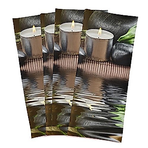 Haskirky Soft Absorbent Reusable Kitchen Towels, Set of 1|28x18 in, Zen Basalt Stones on Wood Dining Kitchen Living Room Tea Towels Dish Towels Decorative Towels