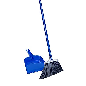Quickie Angle Cut Broom and Dustpan, Durable Plastic Dustpan and Steel Handle Broom for Cleaning Sweeping Indoor
