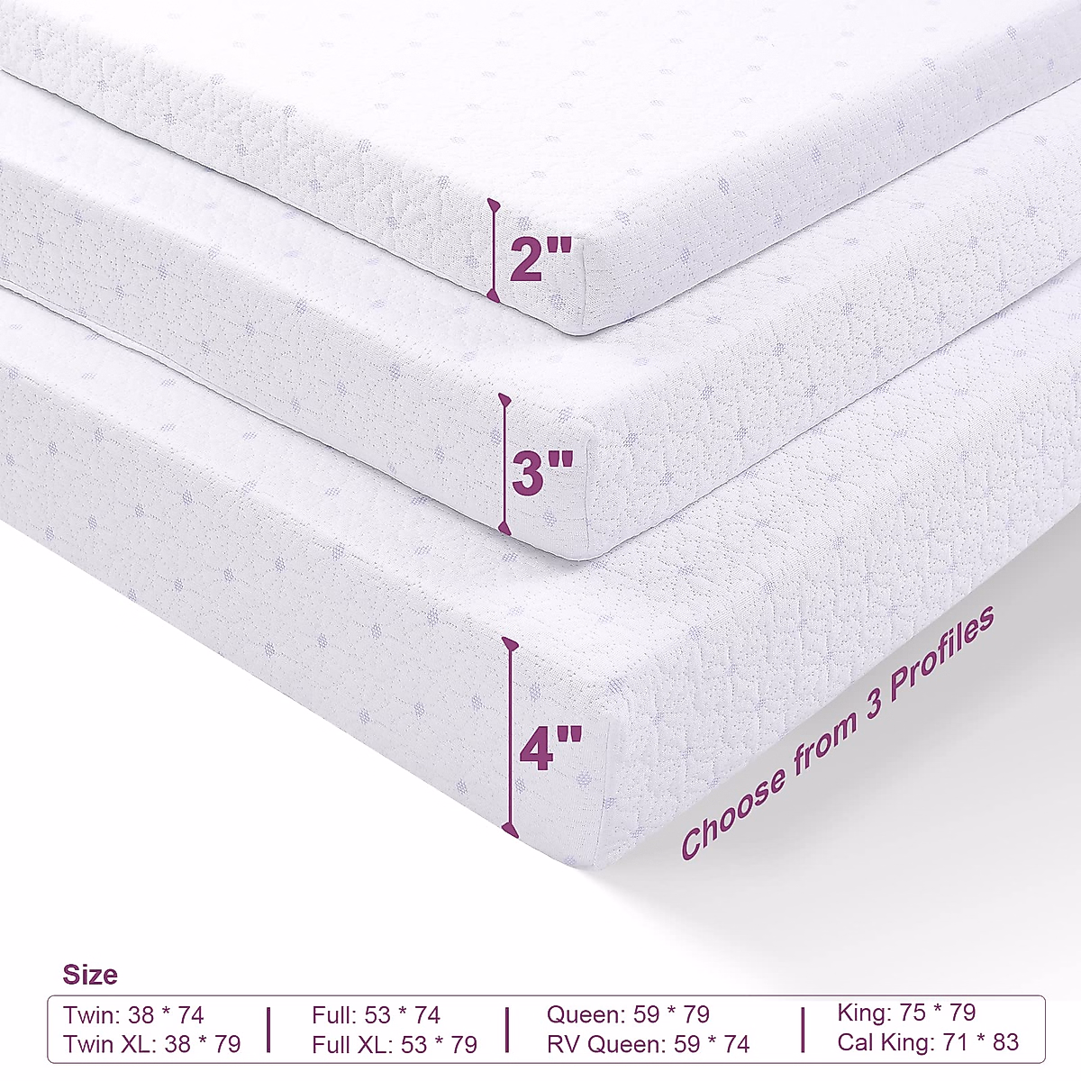Ferlizer 2 Inch Queen Mattress Topper Protector, Lavender Infused Bamboo Zippered Cover, Adjustable Straps, Non Slip, Cooling, Machine Washable