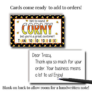 Funny Candy Corn Halloween Treat Themed Thank You Customer Appreciation Package Inserts for Small Businesses, 100 2" X 3.5” Single Sided Insert Cards by AmandaCreation