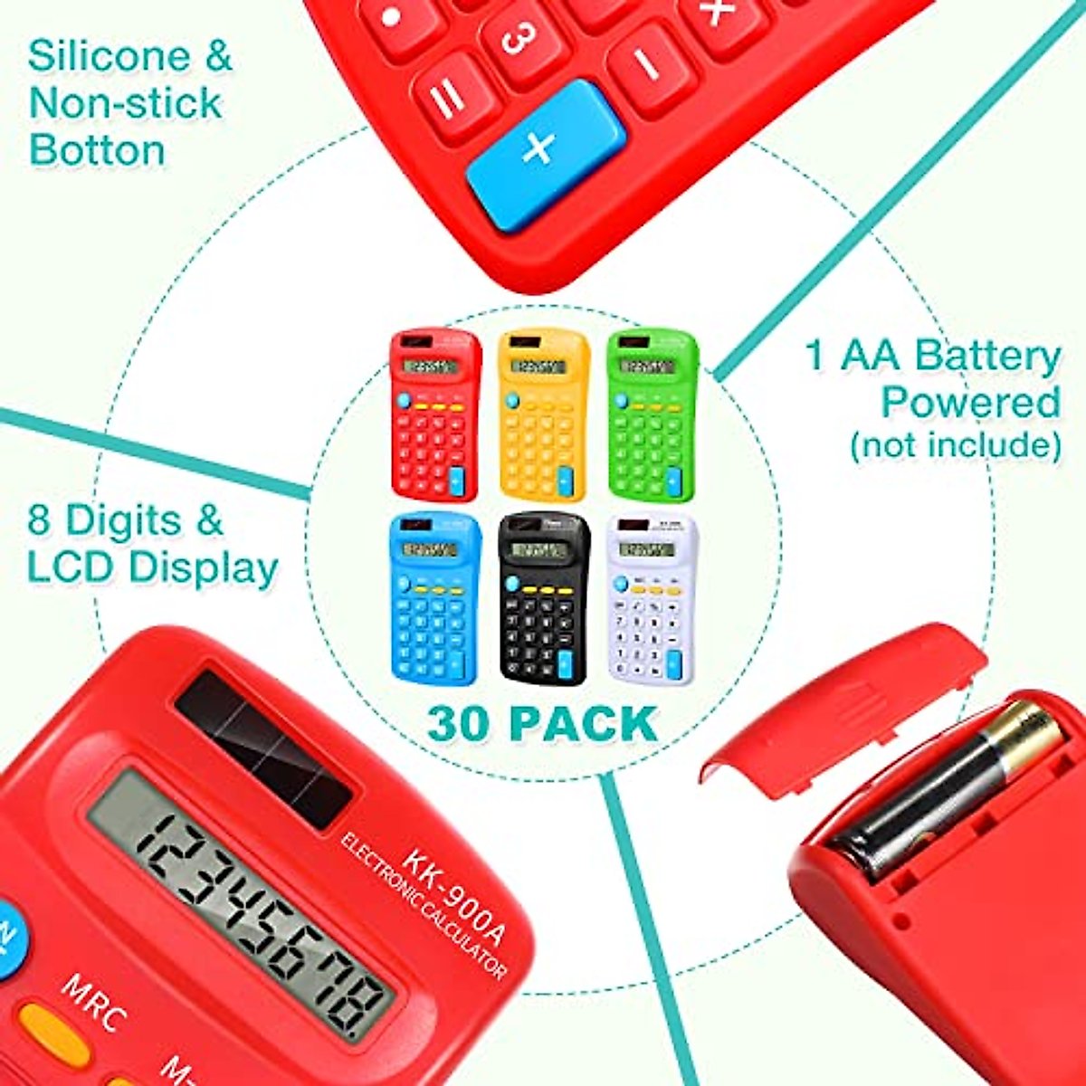 50 Pieces Pocket Calculator Bulk Basic Calculator Small 4 Function Calculator Battery Powered Handheld Kids Calculator Mini Calculators for Students Desktop Primary School Home Office, 2 Styles