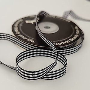 Micomon Buffalo Check Ribbon Black and White Gingham Ribbon 25 Yards for Crafts (3/8", Black)