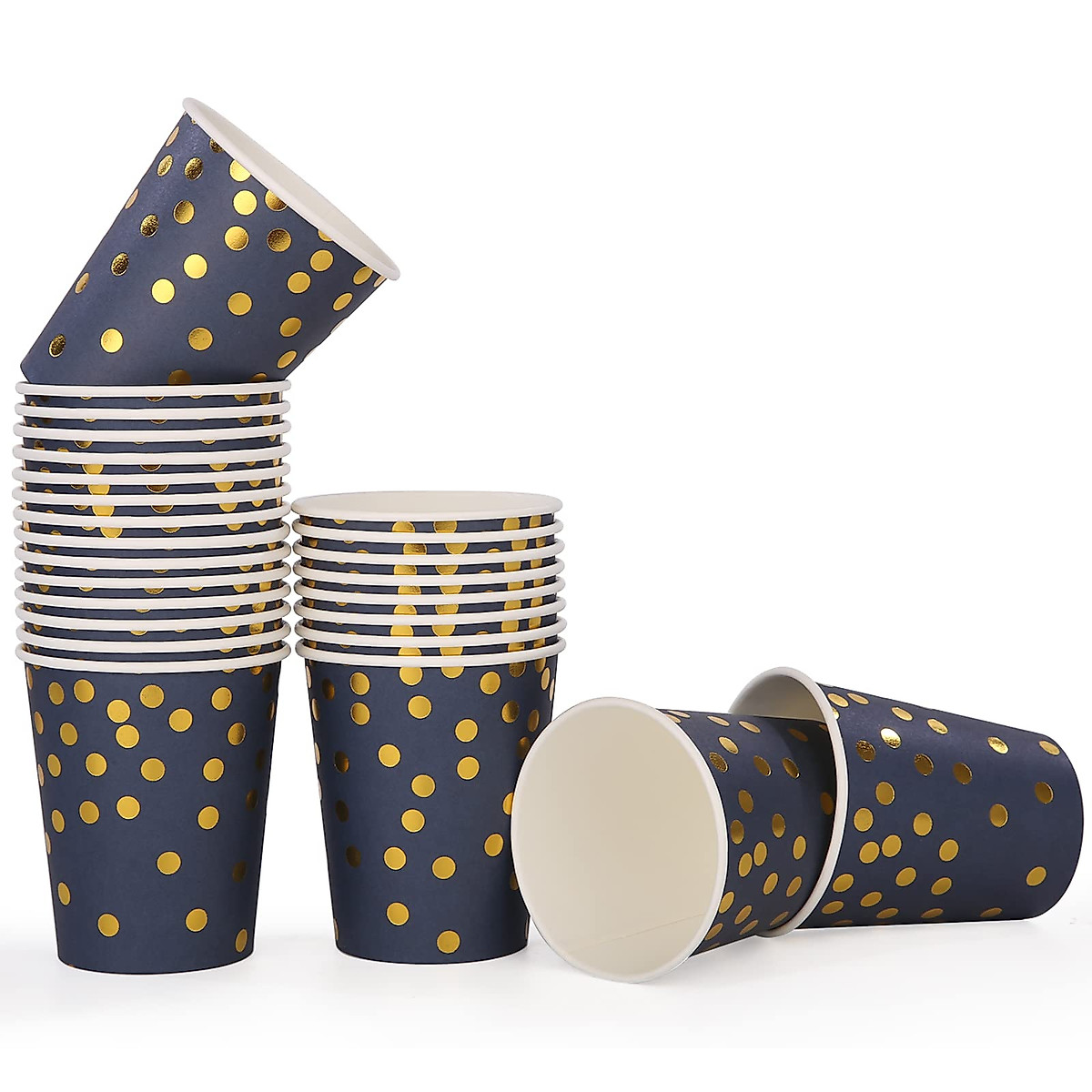 400 Pcs Blue and Gold Birthday Party Supplies Navy Blue Plates and Napkins Set for 50 Guests Gold Dot Paper Plates Napkins Cups Cutlery Set for Boy Birthday Party Decorations