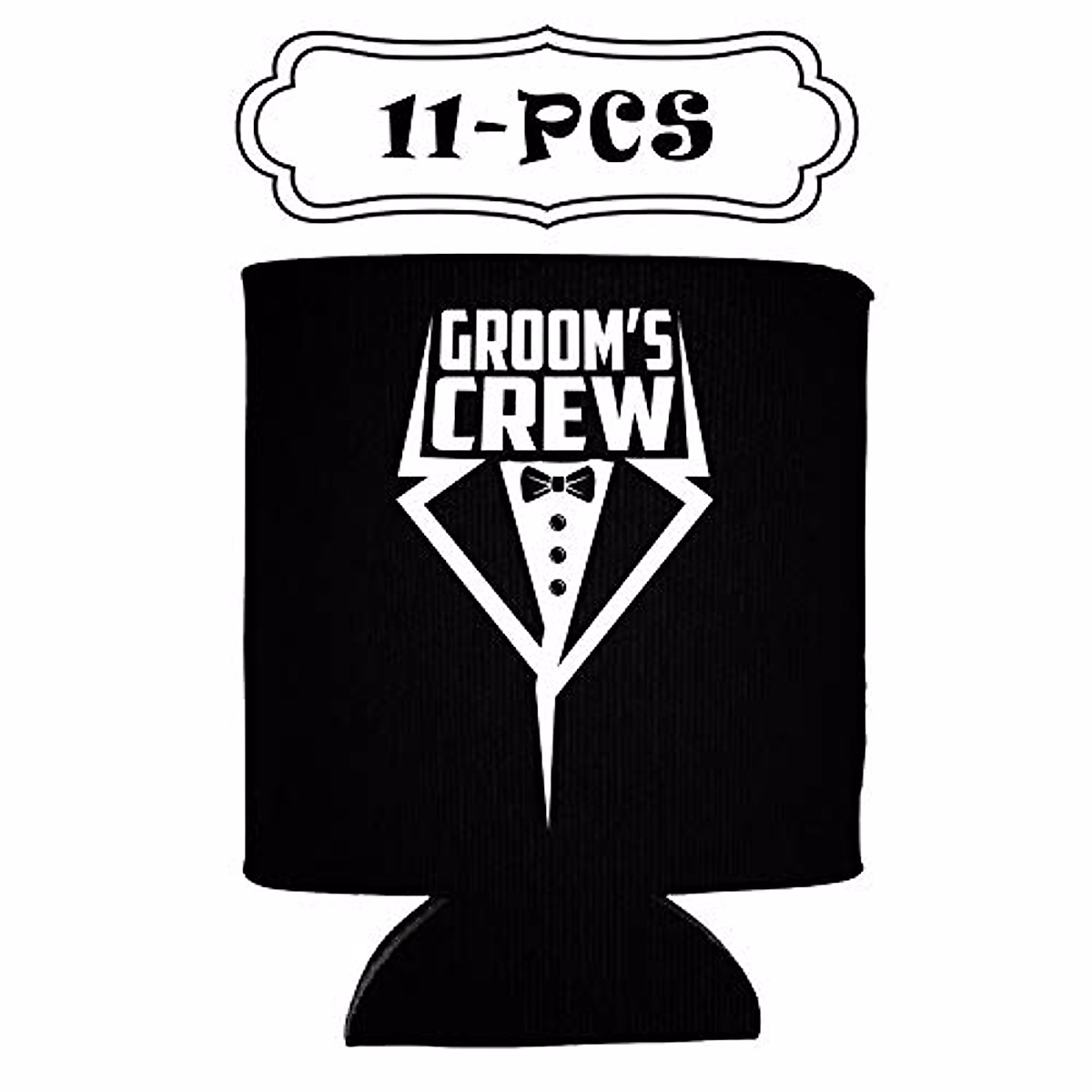 Groom and Groom's Crew Tuxedo Insulated Can Coolie Coolers - (Groom + Groom'sCrew Tux - 12 Pack)