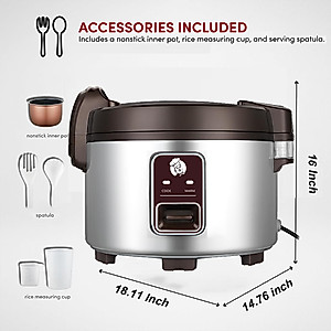 CAZACHEF 13.8 QT Large Commercial rice cooker 65 cups cooked 32 cups uncooked rice Commercial Electiric Rice Warmer for 18-28 people, with One-Touch Operation