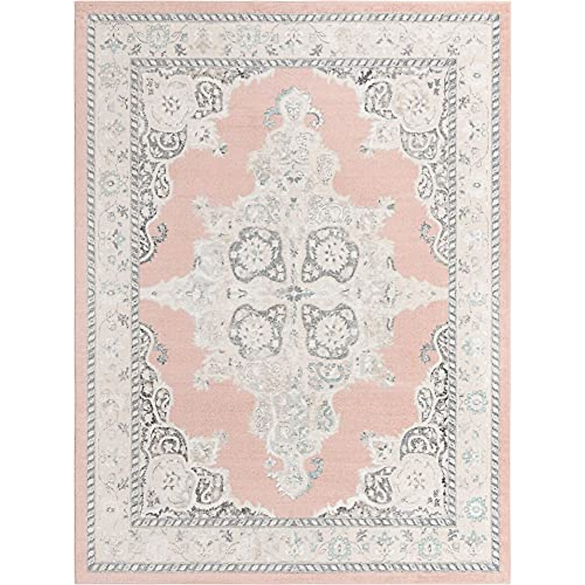 Unique Loom Parker Collection Colorful Medallion Pink/Beige Area Rug (9' 0 x 12' 0)
