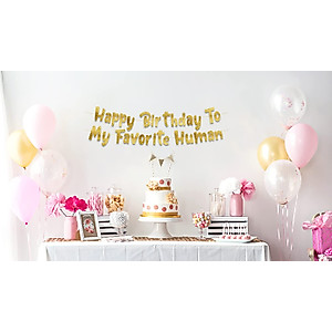 Happy Birthday To My Favorite Human - Funny Birthday Gold Glitter Banner – Birthday Party Supplies, Ideas, Gifts and Decorations