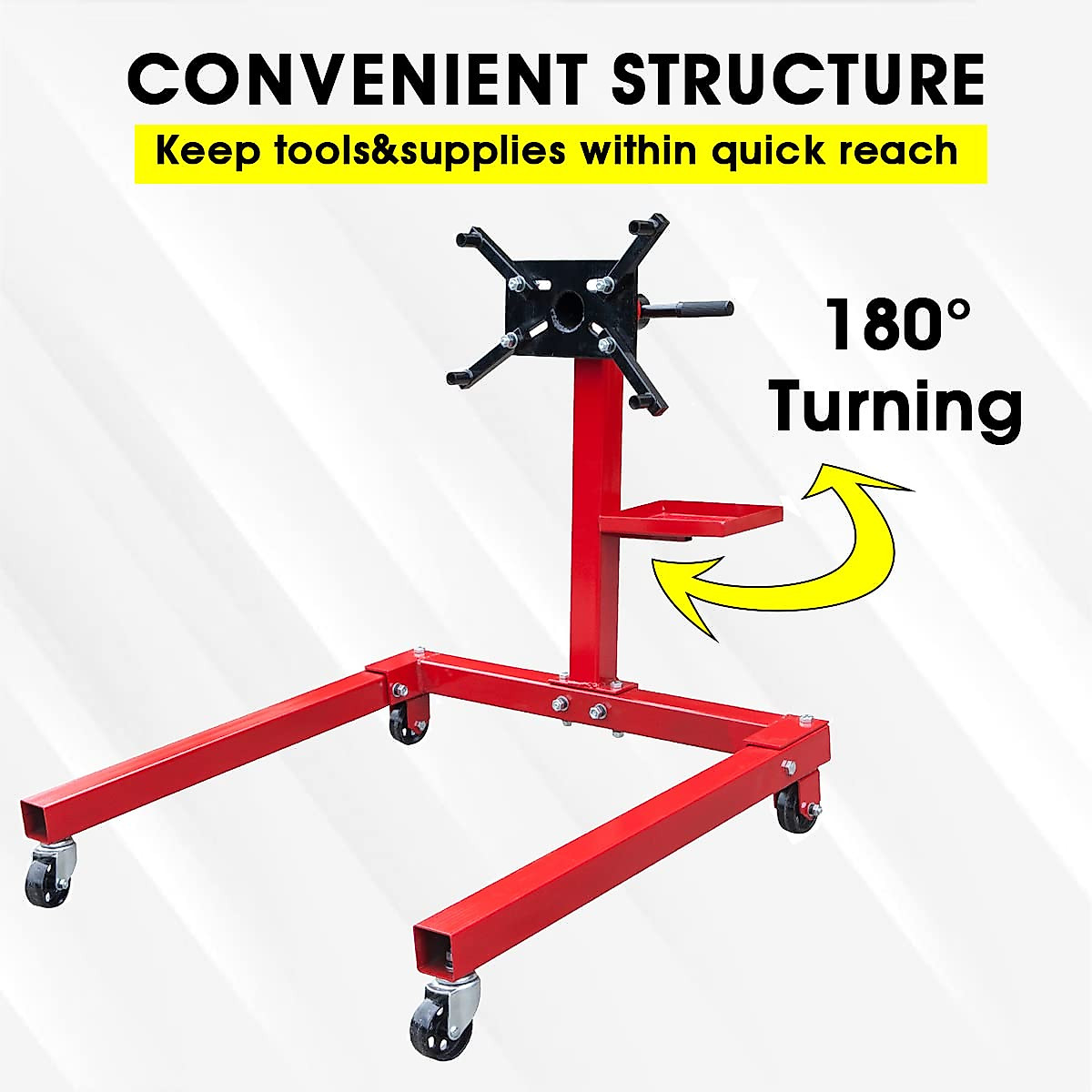 BIG RED TAM25671 Torin Steel Rotating Engine Stand with 360 Degree Adjustable Mounting Head and Extra Tool Storage Tray: 5/8 Ton (1,250 lb) Capacity, Red