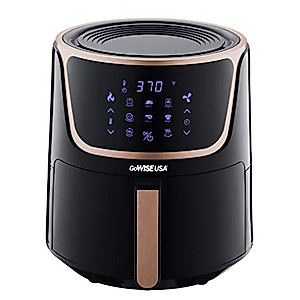 GoWISE USA GW22955 7-Quart Electric Air Fryer with Dehydrator & 3 Stackable Racks, Digital Touchscreen with 8 Functions + Recipes, 7.0-Qt, Black/Copper