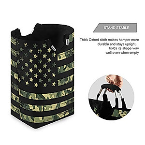 senya Large Laundry Basket, USA Flag Camouflage Vintage Laundry Hamper Foldable Clothes Bag with Handle Foldable Washing Bin