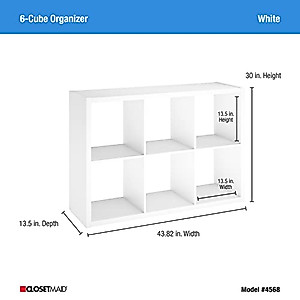 ClosetMaid 6 Cube Storage Shelf Organizer Bookshelf with Open Back, Vertical or Horizontal, Easy Assembly, Wood, White Finish