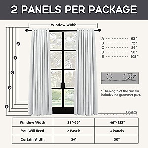 INOVADAY White Blackout Curtains 84 Inches Long, Lightweight Room Darkening Curtains for Bedroom Living Room Grommet Top Black Out Window Drapes - Greyish White, W50 x L84, 2 Panels Set