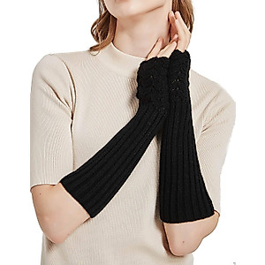 Novawo Women Fashion Arm Warmers Long Fingerless Gloves Winter Warm Knitted Gloves