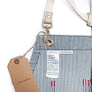 Jeanerlor Blue Striped Denim Aprons for Women and Men - Jean Cross Back Apron Adjustable Neck Unisex with 4 Pockets for Barista, Chef, Barber, Painter and Gardener, Adjustable M to XXL