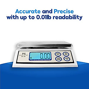 Penn Scale PS-20 Digital Kitchen Portion Scale - 20lb Electric Kitchen Scale with 0.01lb Readability - Removable Platter & LCD Display - KG, Lb, & Oz Unit Conversion (AC & Battery Powered)