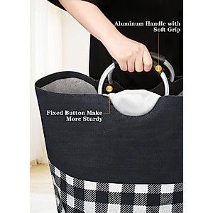 BlissTotes Large Laundry Basket Laundry Hamper Bag Washing Bin Clothes Bag Collapsible Tall With Handles Waterproof Travel Bathroom College Essentials Storage For College Dorm, Family (Black, L)