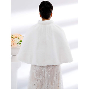 Aukmla Faux Fur Wrap Bridal Wrap Stole Wedding Fur Shrug Faux Fur Cape with Stunning Rhinestones Brooch (White)