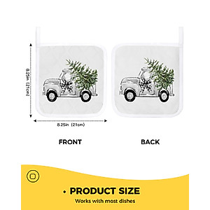 2 PCS Pot Holders with Hanging Loops, Christmas Heatresistant Potholders Coasters Mat for Kitchen Cooking Baking BBQ Classic Old World Car Xmas Green Pine Tree