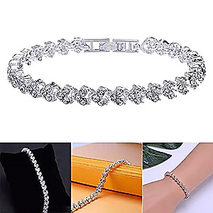 QLKILYR Silver Bracelets for Women, Classic Bling Cubic Zirconia Tennis Bracelet for Female Jewelry-6.5 Inch