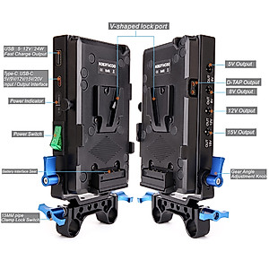KOERTACOO V-Mount Lock Battery Plate Power Supply Splitter Adapter with V Mount Battery Charging Function + BMPCC 4K/6K USB-C PD Coiled Power Cable for Black Magic Pocket Cinema Camera.