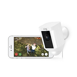 Certified Refurbished Ring Spotlight Cam Wired: Plugged-in HD security camera with built-in spotlights, two-way talk and a siren alarm, White, Works with Alexa
