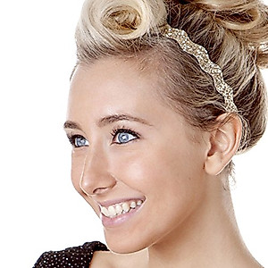 Hipsy Cute Fashion Adjustable No Slip Hairband Headbands for Women Girls & Teens (Black & Gold Zigzag 3pk)