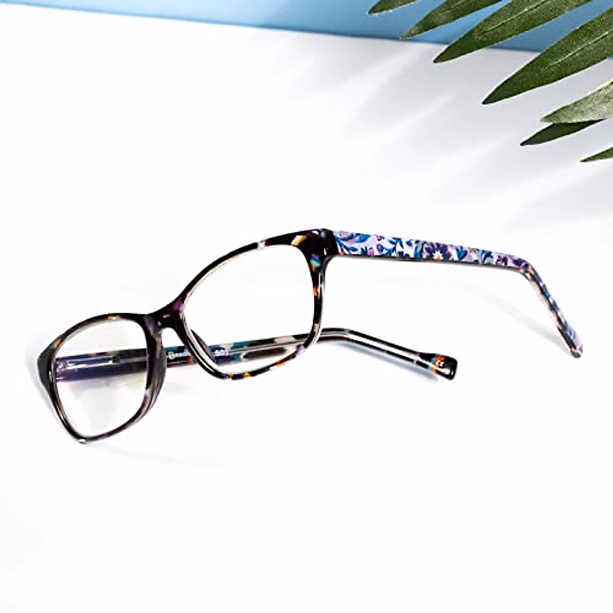Vera Bradley Women's Readers, 0.00 Power, 30% Blue Light Filtering, Spring Hinge Comfort, Cloud Vine Multi Rectangular Reading Glasses, 0