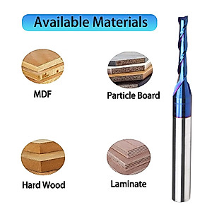 Jiiolioa S2112G CNC Router Bits 1/4 Inch Shank 1/8 inch Cutting Diamete Spiral Up Cut End Mill with Nano Blue Coating for Carving Standard milling, Finish and Boring …