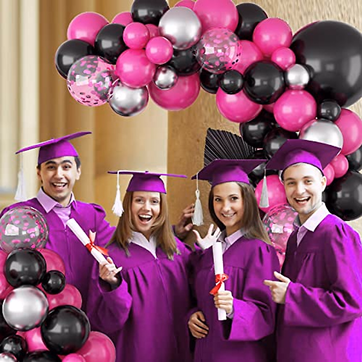 Pink Black Balloon Garland,BTZO Balloons Arch Kit With Metallic Silver Pink Confetti Balloons,Black and Pink Balloons for Birthday Wedding Baby Shower Engagement Party Decorations