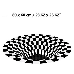 WOPODI 60x60 cm/23.62x23.62 Round Area Rug 3D Visual Vortex Carpet Not-Slip Floor Mat Bottomless Hole Illusion Shaggy Rug Black White Stereo Vision Carpet for Home Living Room Bedroom Dining Room