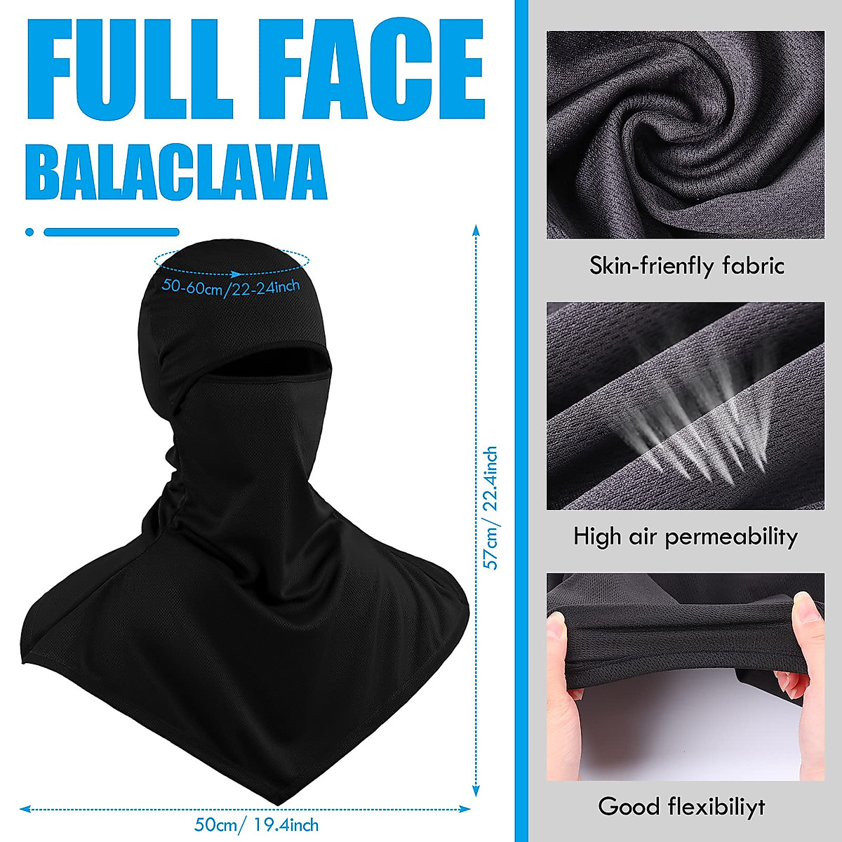 Yahenda 6 Pieces Cooling Balaclava Face Mask Men and Women Short and Long Neck Covers Helmet Hood Helmet Liner for Men Women Uv Sun Protection Outdoor Motorcycle Cycling Fishing Outdoor Sports Black