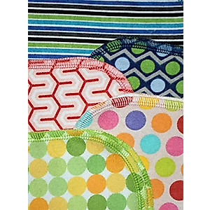 Abstract Circles and Stripes 1 Ply 12x12 Inches Set of 5 Printed Flannel Paperless Towels