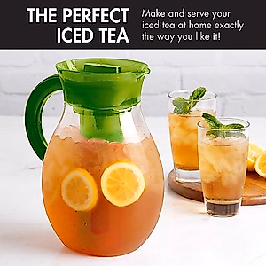 Primula The Big Iced Tea Maker and Infuser, Plastic Beverage Pitcher with Leak Proof, Airtight Lid, Fine Mesh Reusable Filter, Made without BPA, Dishwasher Safe, Green