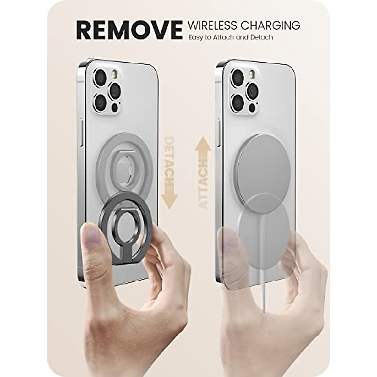 A-LuGei【Removable Wireless Charging】 MagSafe Ring, 【Foldable & Detachable】 Magnetic Cell Phone Ring Holder Finger Kickstand, 【14 Strong Magnets】 Phone Holder for Hand Mag Safe iPhone Ring Holder Grip