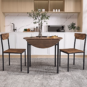 3 Piece Kitchen and Dining Furniture Set with Drop Leaf Table and 2 Chairs,Modern Round Dining Table,Suitable for Small Restaurants (Rustic Brown#)