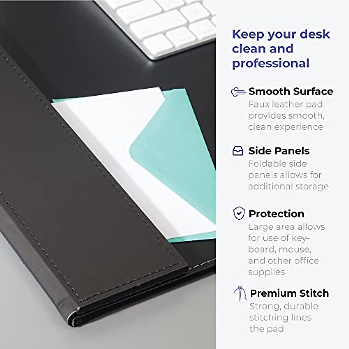 Artistic Monticello Executive Desk Pad, Smooth Writing Desk Mat That Protects Desktop from Scratches & Stains, 24" x 19", Black/Gray