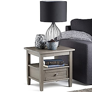 SIMPLIHOME Warm Shaker SOLID WOOD 20 inch wide Rectangle Rustic End Side Table in Farmhouse Grey with Storage, 1 Drawer and 1 Shelf, for the Living Room and Bedroom