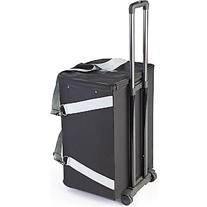 Displays2go Exhibit Tradeshow Counter with iPad Stand – Laminated MDF, Aluminum, Steel, Black Finish with Brown Wood Grain (CTR5IPDGBK)