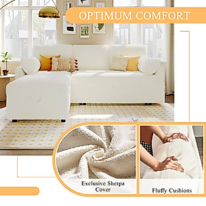AMERLIFE Sofa Bed, Sleeper Sofa- 2 in 1 Pull Out Couch Bed with Storage Chaise for Living Room, Sofa Sleeper with Pull Out Bed, White Sherpa Couch