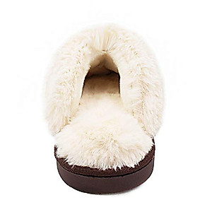 SUSHAN Womens Slippers Soft Plush Warm House Shoes Anti-Slip Fluffy Fur Indoor/Outdoor Slippers Brown 44-45