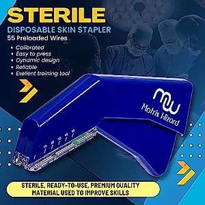 Sterile Sutures Thread with Needle, Disposable Stapler and Wire Remover Instrument Plus Waterproof Adhesive Film- Emergency Survival First Aid Field Practice, Wound Tactical Demo, Vet Clinic Use