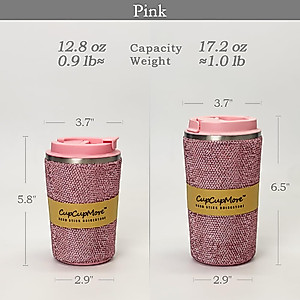 Cupcupmore 12 oz Bling Pink Rhinestone Stainless Steel Coffee Tumbler,Shiny Travel Insulated Coffee Mug with Lid, Reusable Spill Proof Coffee Cup,Portable Thermal Mug for Hot and Cold
