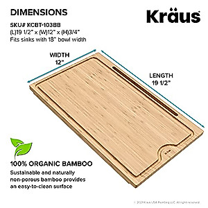 Kraus Solid Bamboo Cutting Board with Mobile Device Holder for Standard Kitchen Sink or Countertop (19 1/2 in. x 12 in.), KCBT-103BB