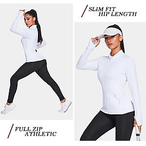PINSPARK Athletic Jacket Women Workout Running Yoga Jacket Full Zip Up Sportswear Lightweight Tops White M
