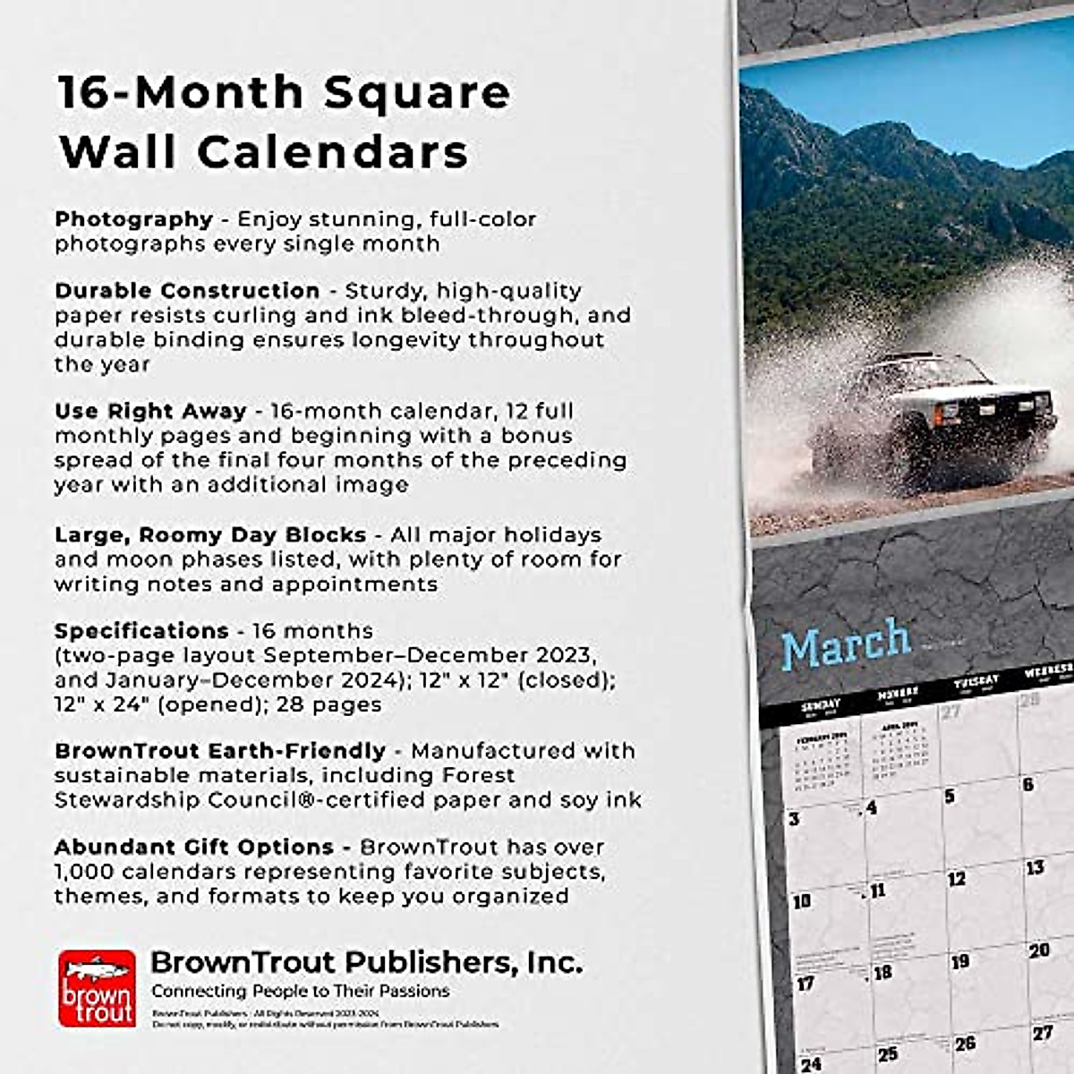 Jeep | 2024 OFFICIAL 12 x 24 Inch Monthly Square Wall Calendar | BrownTrout | Offroad Motor Car