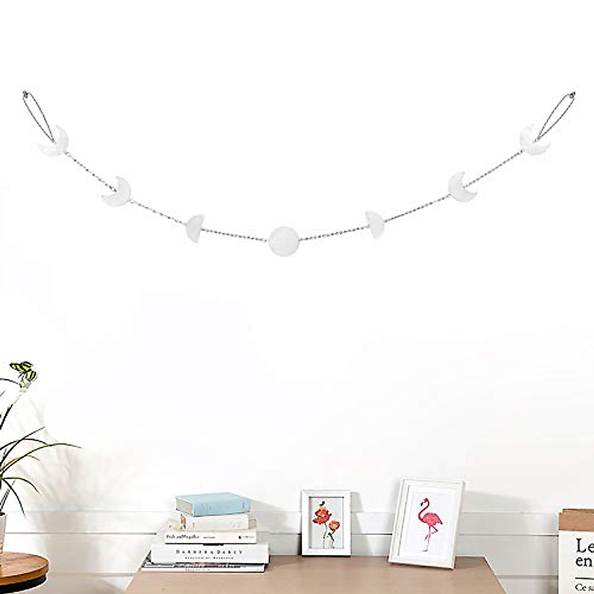 OCIOLI Moon Phase Wall Hanging Moon Decor Wall Decorations with Metal Chains for Office Nursery Bedroom Window Decorative Wall Art Ornaments (Silver)