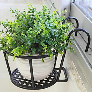 Mrisata Hanging Flower Pot Holder 8.6 Inch Mounted Balcony Hanging Railing Planters Round Iron Racks Plant Baskets Flower Pot Holders Fence Metal Potted Stand for Indoor and Outdoor
